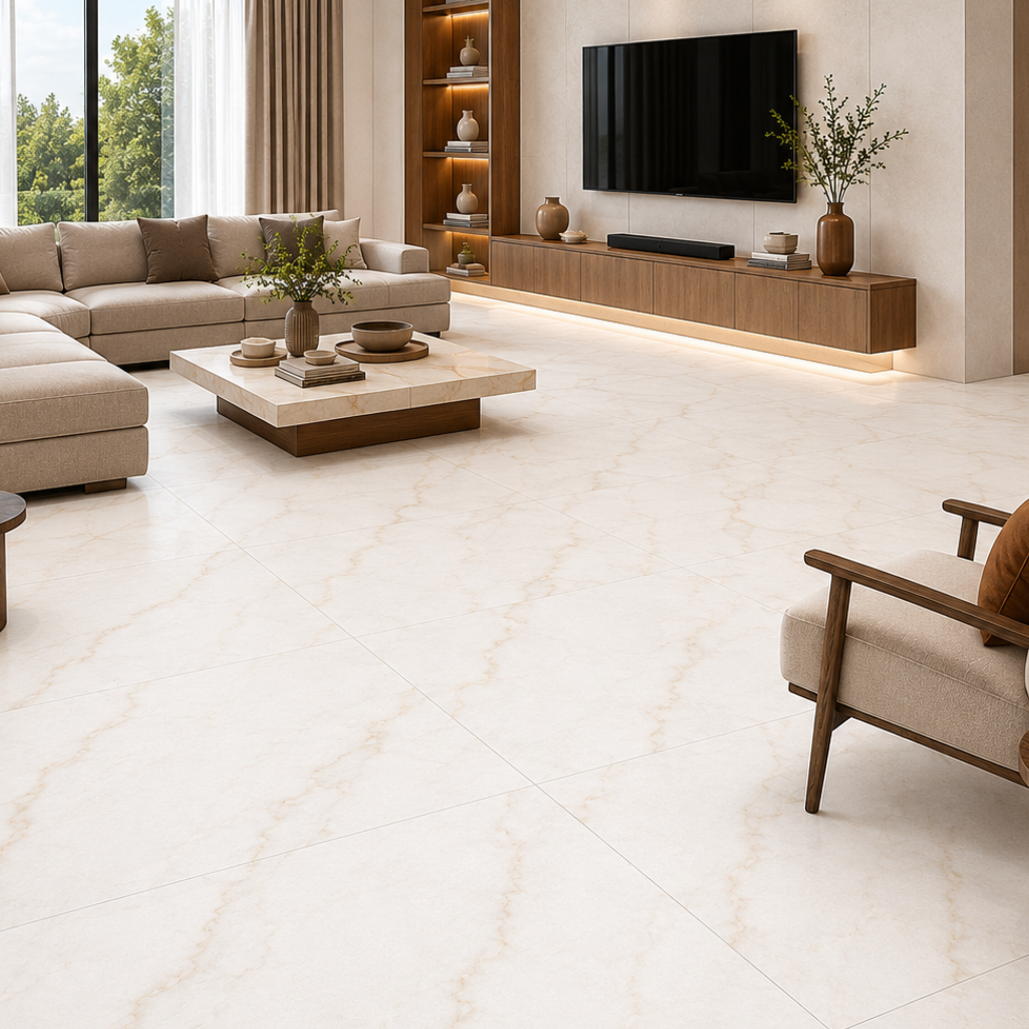Brunes | Floor tile calacatta, marble effect, matt, 60x60